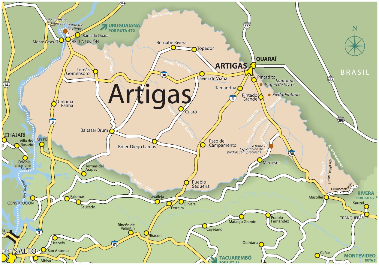 Mapa de Artigas rutas